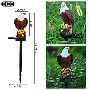 PERFECTOP 2 Pack Solar Eagle Garden Lights, Outdoor Solar Bald Eagle Figurines Decorative Stake Light, Garden Eagle Animal Bird Decor Yard Lawn Pathway Decoration Thanksgiving Christmas Ornament Gift