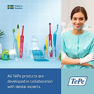 TEPE Colour Compact Extrasoft-Bristle Toothbrush, Colorful Toothbrush with Tapered Head and Angled Neck, 4 Pack