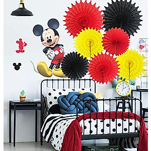 Mickey Mouse Birthday Party Decorations Black History Month Party Decorations Minnie Mouse Birthday 7pcs Yellow Red Black Tissue Paper Fans for Mickey Mouse 1st Birthday Decorations/Spain Decorations