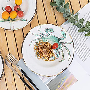 Gofunfun Melamine Salad Plates Set of 4, Salad/Dessert Plate for Outdoor/Indoor Use, Shatterproof, BPA Free, Dishwasher Safe Small Dinner Plates, Marine Life