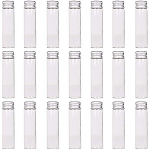 MaxMau 24 Glass Small Bottles 20ml Mini Jars with Screwed Metal Lids Clear Tiny Vials Aluminium Top Caps Sealed Storing Jewelry Beads Miniature Sample Bottle Wedding Favors Art Crafts DIY Decor