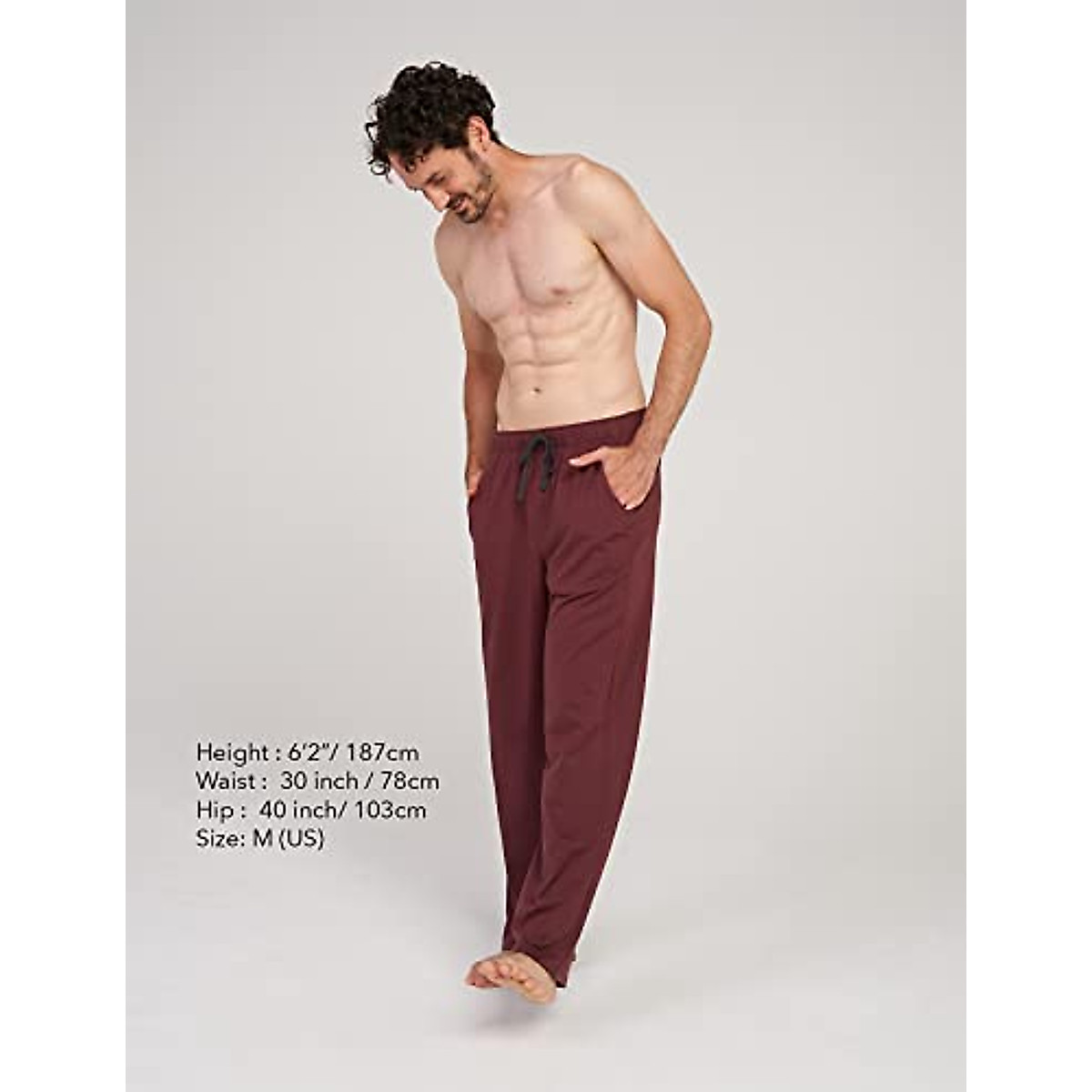 LAPASA Men's Soft Knit Pajama Pants Comfy Sleepwear Loungewear Solid PJ Bottoms with Pockets Nightwear Yoga Meditation M23 Medium (Knit) Burgundy
