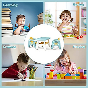 Elepude Kids Table and Chairs Set Plastic Durable Toddler Table and Chair Set -Children Activity Table and 2 Chairs for Drawing, Painting, Arts and Crafts, Gift for Boys Girls (Blue&Yellow)