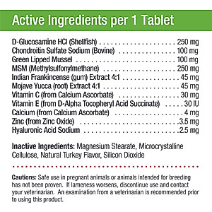 Only Natural Pet Lubri-Ease Plus Advanced Hip & Joint Supplement Glucosamine, Chondroitin & MSM Formula for Dogs and Cats - 90 Chewable Tablets