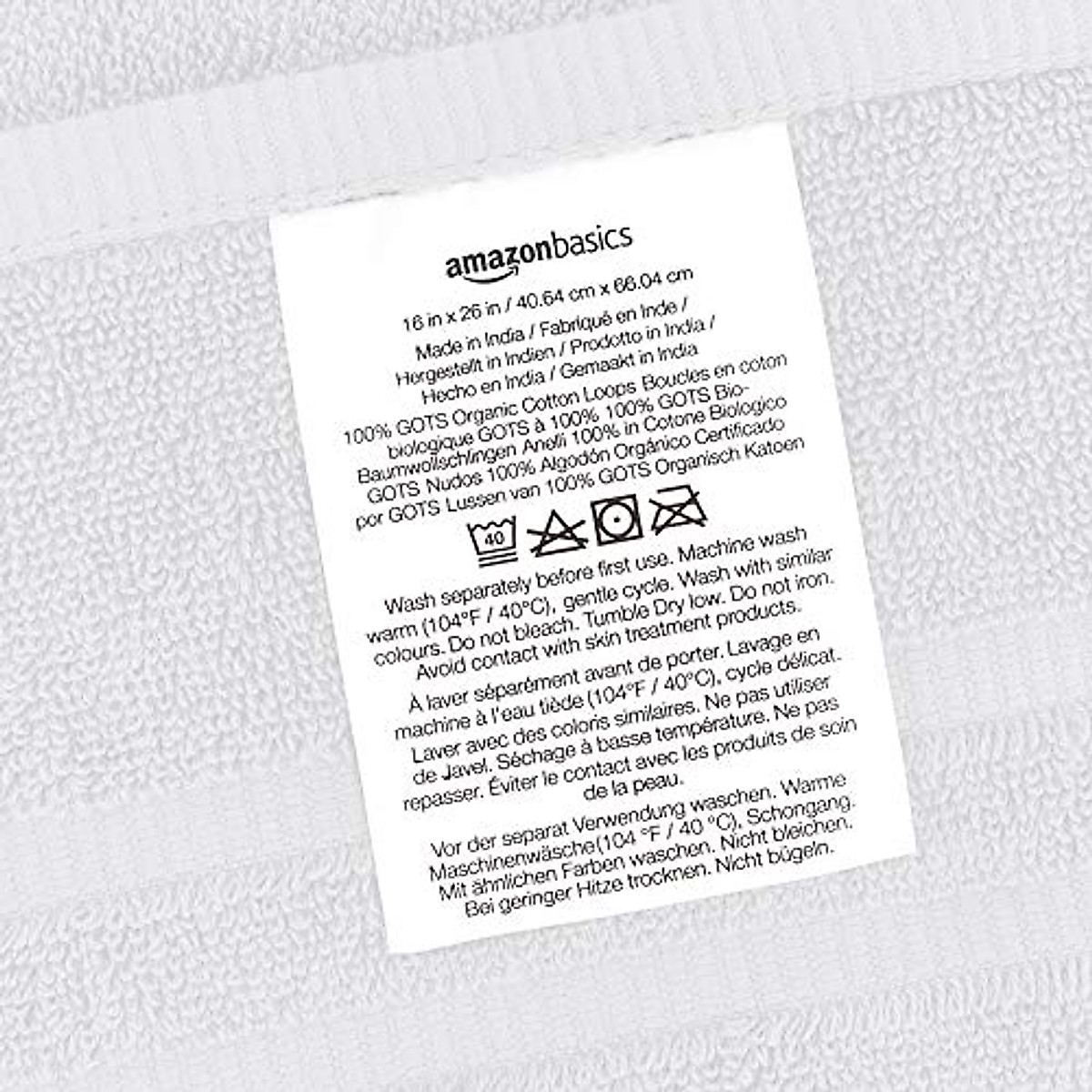 Amazon Basics GOTS Certified Organic Cotton Hand Towel - 6-Pack, Pristine Snow