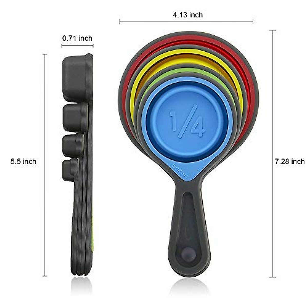 Measuring Cups and Spoons set, Collapsible Measuring Cups, 8 piece Measuring Tool Engraved Metric/US Markings for Liquid & Dry Measuring, Space Saving, BPA Free Silicone, Colorful