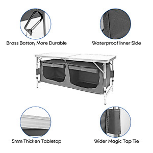 Moosinily Folding Camping Table 4 Ft Foldable Picnic Table 3 Height Adjustable Portable Camp Kitchen with Oxford Storage Outdoor White 47.2×18.5 inch