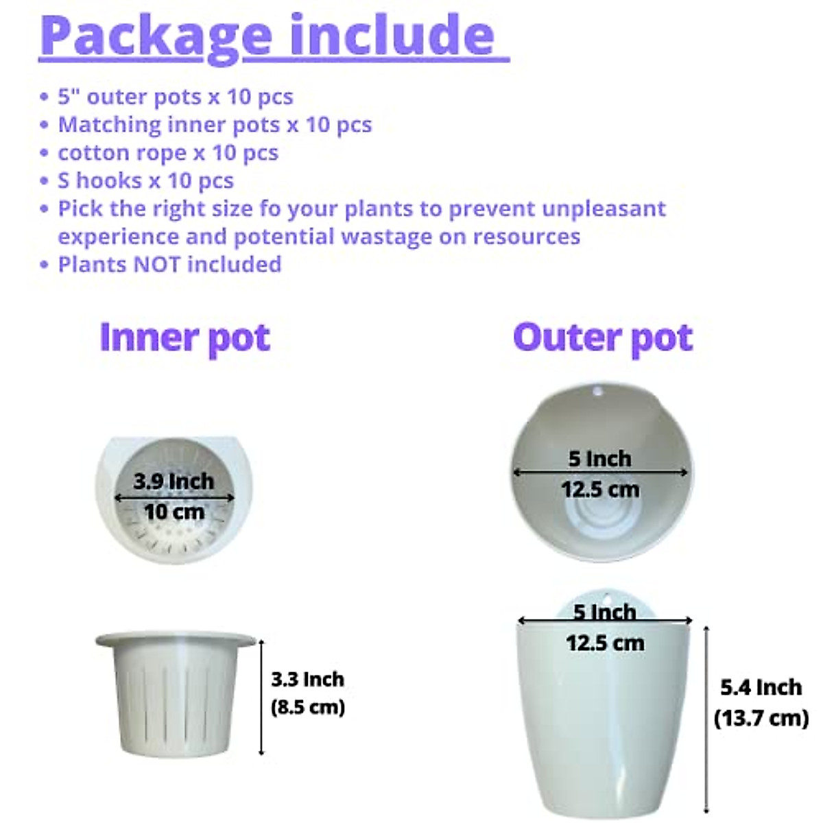 LaLaGreen Wall Planters for Indoor Plants - 10 Pack, 5 Inch Self Watering Plastic Wall Pot, White Wall Mounted Eco Wall Planter System Living Hanging Wall Planter Trendy Live Wall Garden for Herb