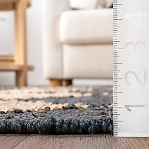 Rugs USA x Arvin Olano Louie Diamond Checkerboard Jute Area Rug, 8x10, Charcoal