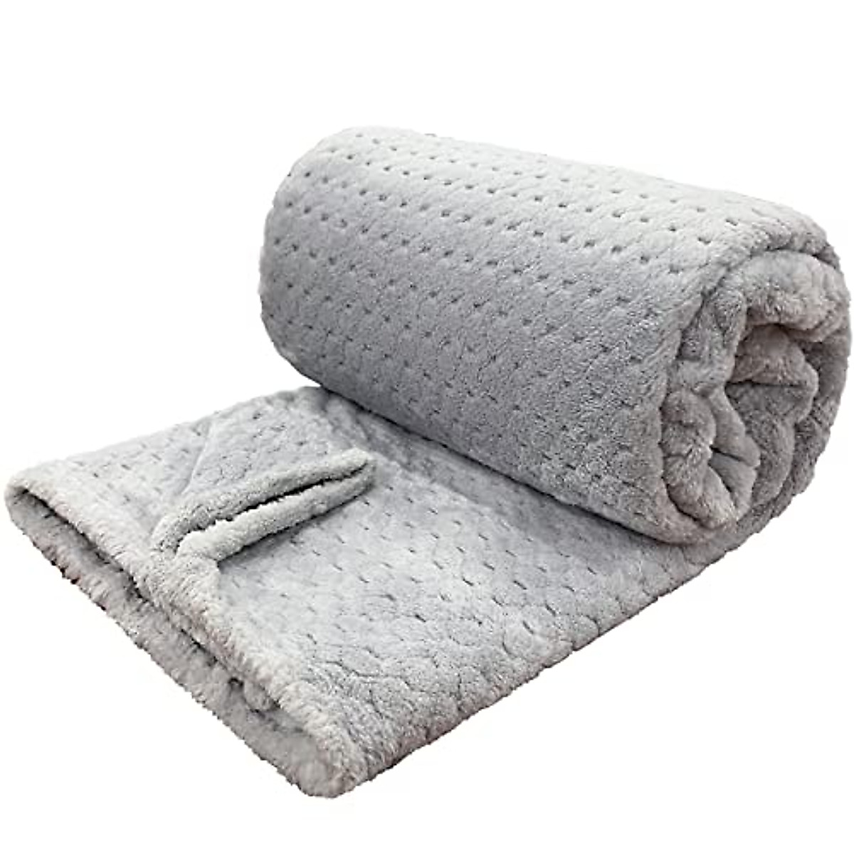 Mocaletto Waffle Textured Extra Large Fleece Blanket,300GSM Jacquard Pattern Breathable Decorative Blanket for Couch Sofa Bed,Super Cozy and Comfy for All Seasons(Light Grey,50 * 60inch)