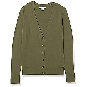 Amazon Essentials Women's Lightweight V-Neck Cardigan Sweater (Available in Plus Size), Olive, Medium