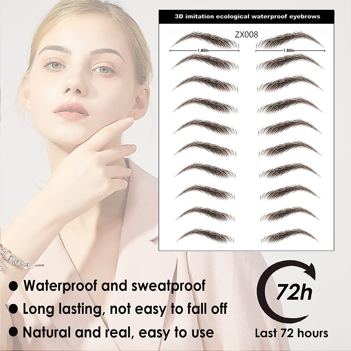 DAGEDA Brown 40 Pairs 4 PC 4D Eyebrow Transfers Stickers, Long Lasting Natural Waterproof Bionic Eyebrow Water Transfer Tattoo Eyebrow Sticker For Woman Man Makeup Tool（#ZX-008）