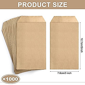 1000 Pack 3 x 5 Inches Kraft Paper Bags Mini Paper Bags Natural Brown Treat Bags Small Flat Favor Bag Silverware Bags Party Favor Bag Envelopes Merchandise Bags for Cookie Snacks Candy Small Gift