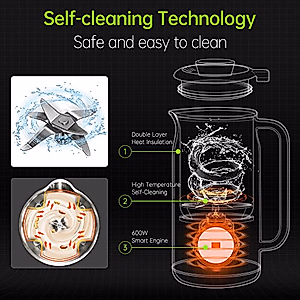 Nut Milk Maker, AlfaBot Soy Milk Machine Automatic Almond Milk Machine for Homemade Plant-Based Milk, Oat, Soy, Almond Cow and Dairy Free Beverages, 20 oz Soy Milk Maker with Delay Start/Keep Warm/Self-Cleaning, Black