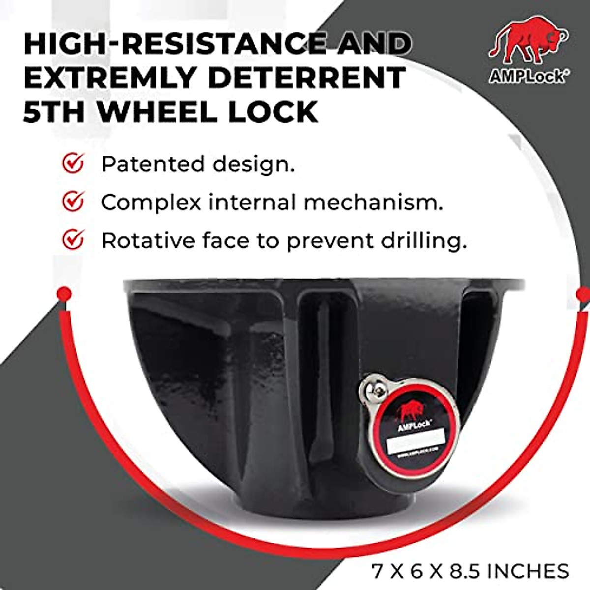 AMPLock U-LPCVR 5th Wheel Lock | Heavy Duty King Pin Lock for Travel Trailer | Conical Lock Made of Ductile Cast Iron | Prevent Traction with Chains, Rust Resistant | Made in Canada