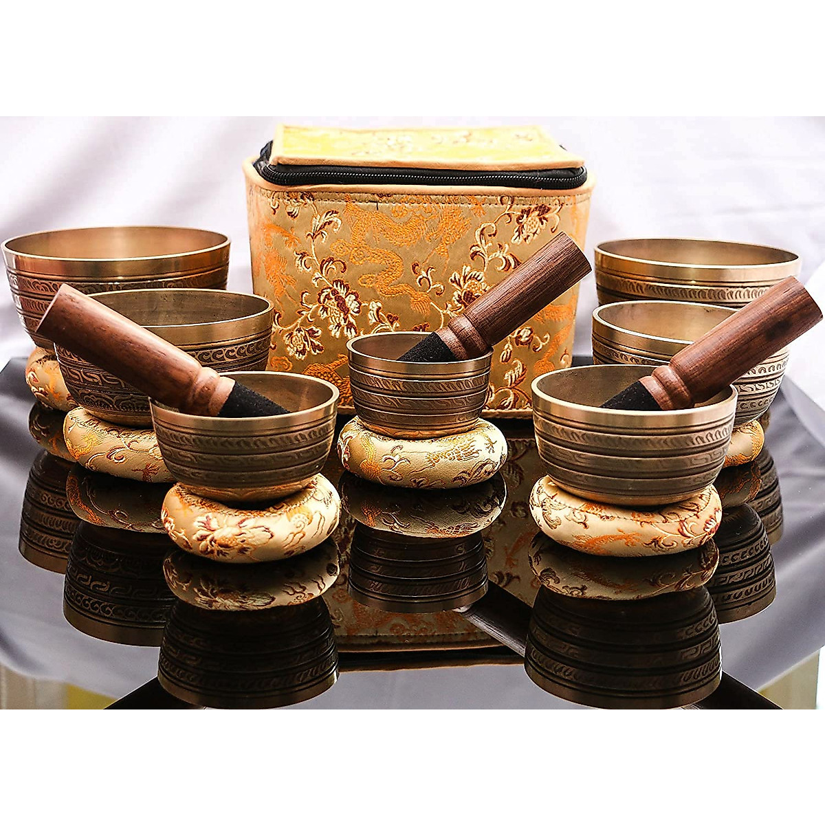 SANSKAR NEPAL Tibetan Singing Bowl Set of 7 Hand Hammered with Carry Box | Bells for Meditation and Yoga | Sound Therapy Instruments for Relaxation | Prayer Bowl Chakra Healing for Spiritual Growth