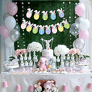 Easter Happy Birthday Banner Bunny Hoppy Colorful Flower Garland Kids Easter Party Decoration Photo Props
