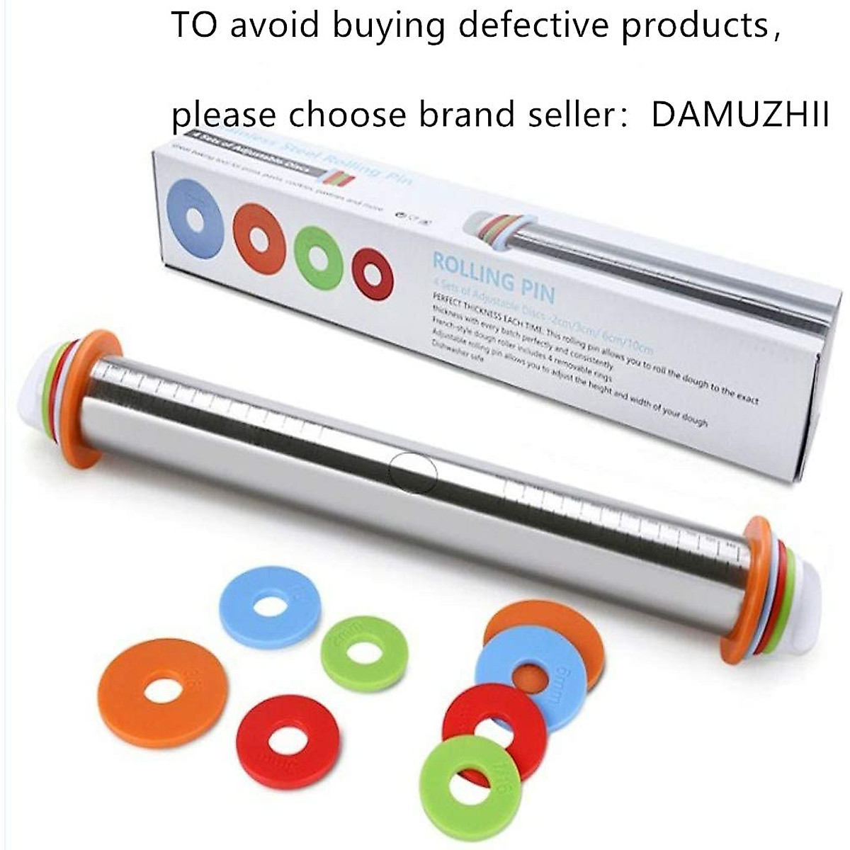 Rolling Pin nonstick and Silicone Baking Pastry Mat combo kit, Adjustable Rolling Pin With Thickness Rings, Rolling Pin for Baking Fondant, Pizza, Pie, Pastry, Pasta, Dough, Cookies (red)