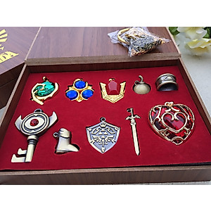 Andrew Jas Unisex The Legend of Zelda Twilight Princess & Hylian Shield & Master Sword finest collection sets keychain/necklace/jewelry series (Red-10set)