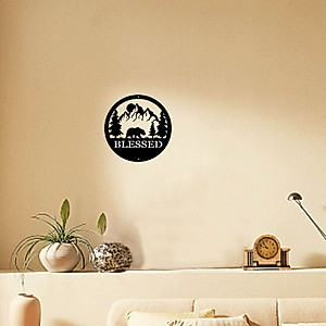 CREATCABIN Metal Wall Art Bear Decor Wall Hanging Plaques Ornaments Iron Blessed Wall Art Sculpture Sign for Indoor Outdoor Home Living Room Kitchen Garden Office Decoration Gift Black 11.8inch