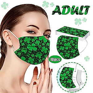10 PC St Saint Patricks Day Disposable Face_Mask for Adults, Breathable Face_Mask with Shamrock Print,Green Disposable_mask with Nose Wire for Women Men Holiday Party
