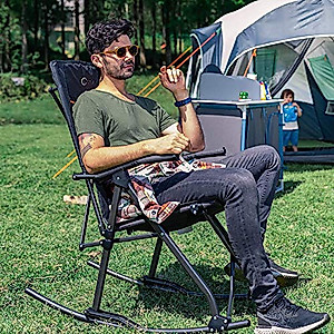 PORTAL Oversized Folding Rocking Camping Chair Portable Outdoor Rocker with High Back Hard Armrests Carry Bag, Supports 300 lbs, Black