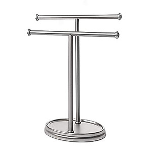 Umbra Palm Double Hand Towel Tree, Brushed Nickel 2 Towels Holder and Accessories Stand for Bathroom Vanities - Slim, Modern, Durable Bars With Base Serves as a Jewelry Tray for Rings