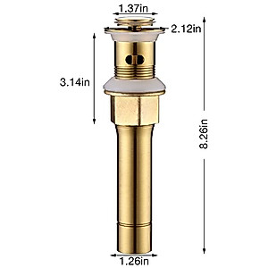 Bathroom Sink Drain with Overflow, Brushed Gold Sink Drain for Bathroom Sink, Universal Stainless Steel Gold Sink Drain, Pop Up Drain Stopper with Detachable Basket