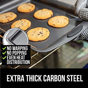 Gorilla Grip Non Stick Jelly Roll Baking Pans, Thick Warp Proof, 3 Piece, Durable Silicone Handles, Kitchen Oven Pan Bakeware Set, Cooking, Roasting Sets, Easy Clean, Set of 3, Black