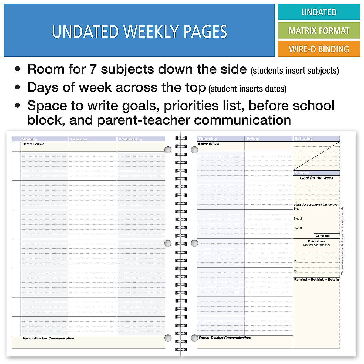 Elan Publishing Company Student Academic Planner 8 1/2 x 11" Weekly View (AOTAP-Undated)