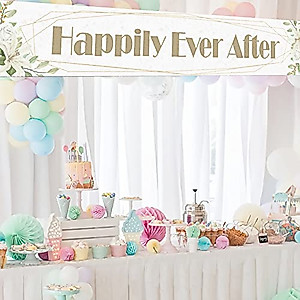 Happily Ever After Large Banner, Princess Theme Wedding Banner, Wedding Anniversary Party Decorations Supplies, Indoor Outdoor Backdrop 8.9 x 1.6 Feet