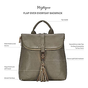 MMS Brands Miztique The Diana Backpack Purse for Women, Flap Over Tote Bag, Soft Vegan Leather - Olive