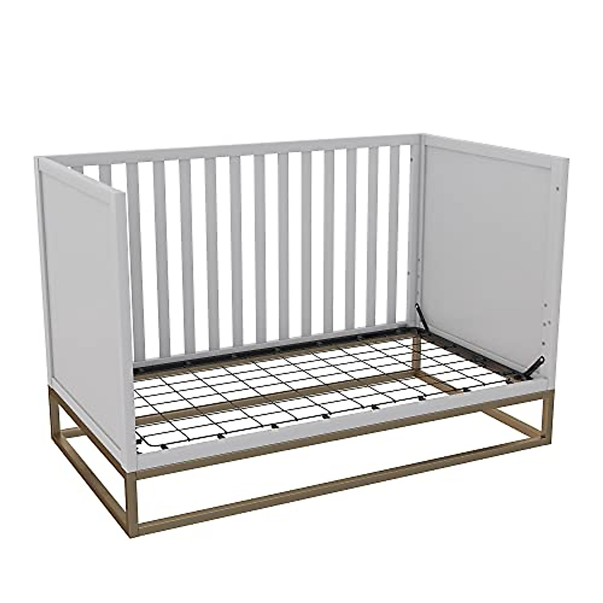 Little Seeds Haven 3 in 1 Convertible Wood Crib with Metal Base, Dove Gray with Gold Base