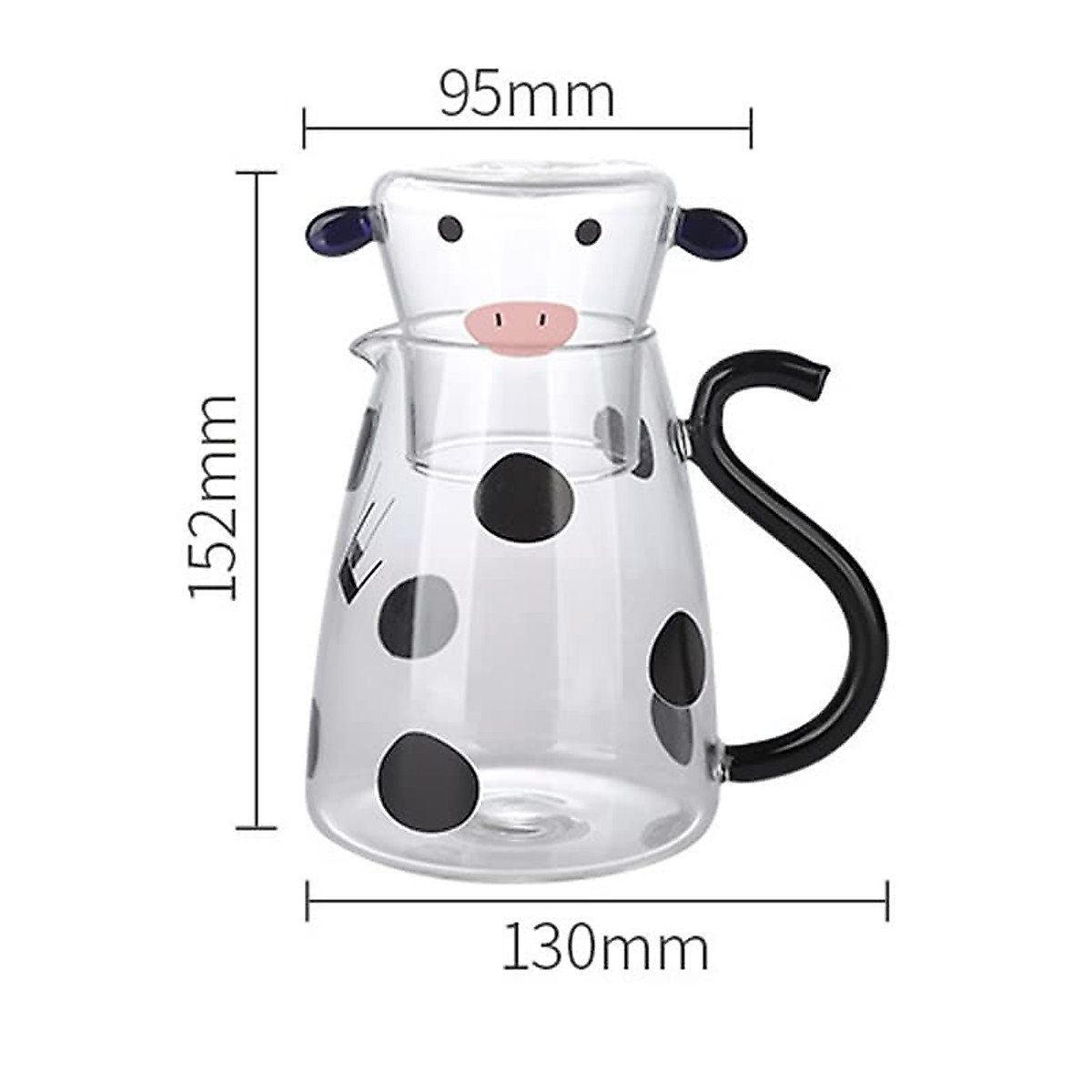 WELTAZ Carafe With Cupwater Carafe Cith Glass Cup For Nightstand 1 Set 550ml Cow cup, Bedside Water Carafe And Glass Set, Cow Tumbler Transparent