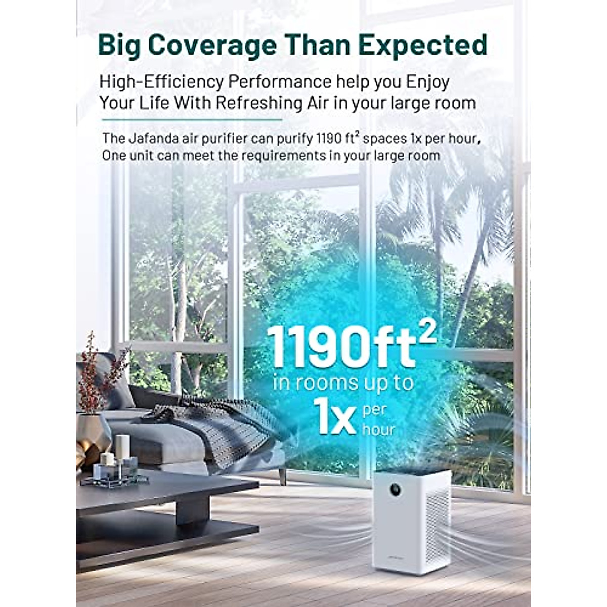 Jafända Air Purifiers for Allergies Home Large Room 1190ft² H13 True HEPA Filter, Dimmable Night Light and Activated Carbon Remove 99.97% Dust Smoke Odor Pollen Pets Hair Dander,Quiet Sleep Mode 23dB
