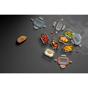 GENICOOK Borosilicate Glass Small Baby-Size Meal and Food Storage Containers, Rectangular Shape - 12 pc Set (6 Containers - 6 Matching Lids)