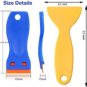 3Pack Plastic Razor Blades Scraper Tool (1Spatula)10 Double Edged blades,No Scratch Sticker Removal Scraper for Cleaning Adhesive Label Decal Glue from Stove top,Glass Window,Cooktop,Car Windshields.