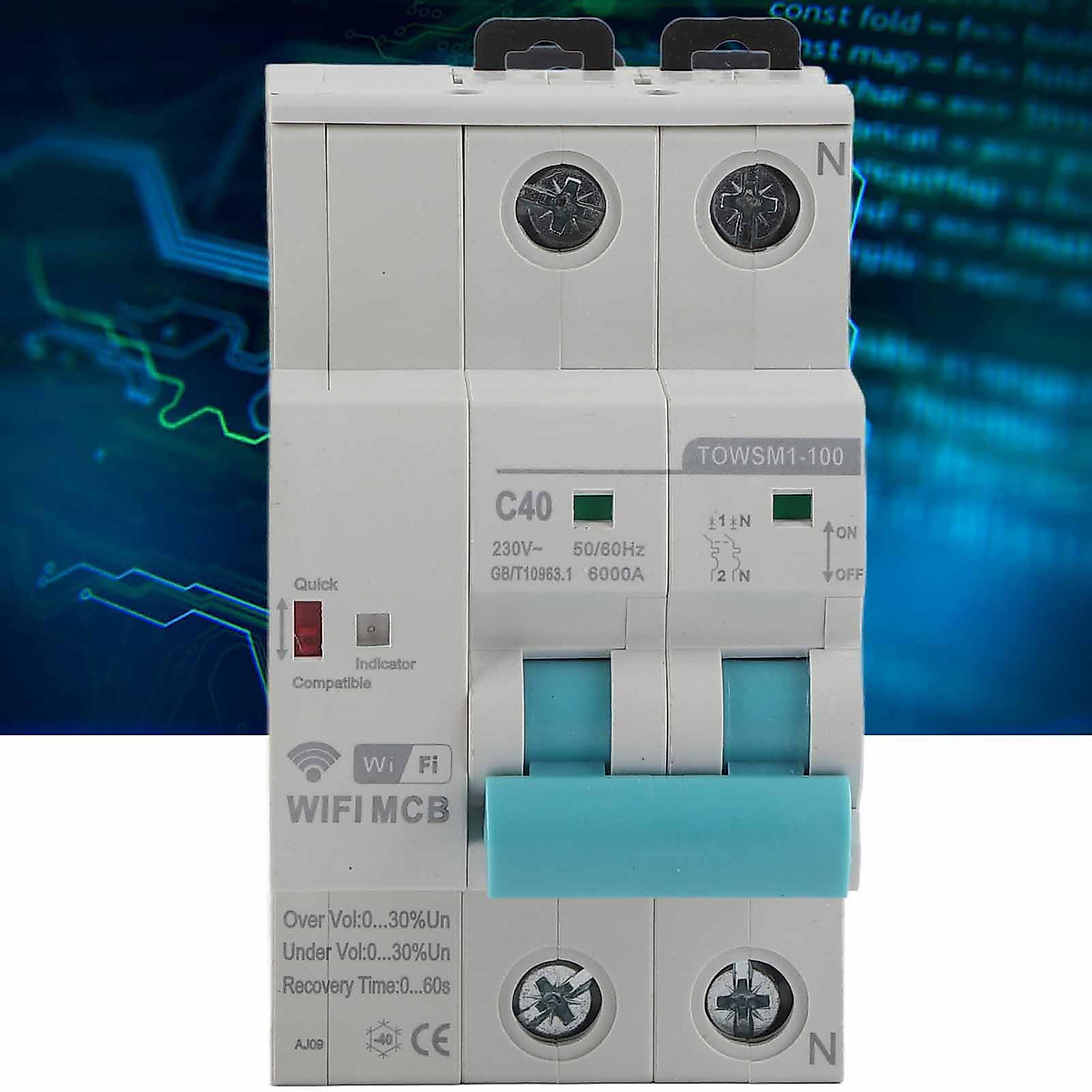 Circuit Breaker AC 230V Din Rail Mount Automatic Reclosing Leakage Air Switch for Households Factories (40A)