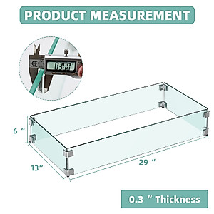 Uniflasy Fire Pit Glass Wind Guard 29" x 13" x 6" Flame/Wind Guard Fence Tempered Glass for Fire Pit Burner Pans Rectangle Outdoor Clear Tempered Glass Flame Shield for Fire Pit Table, 5/16" Thick