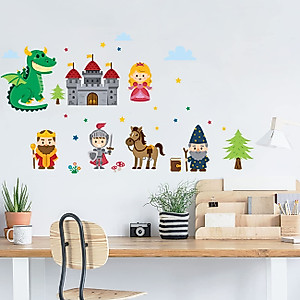 Maydahui Princess Knight Wall Stickers Castle King Cartoon Dragon Wall Decal (22 x24 Inch) for Kids Room Nursery Living Room
