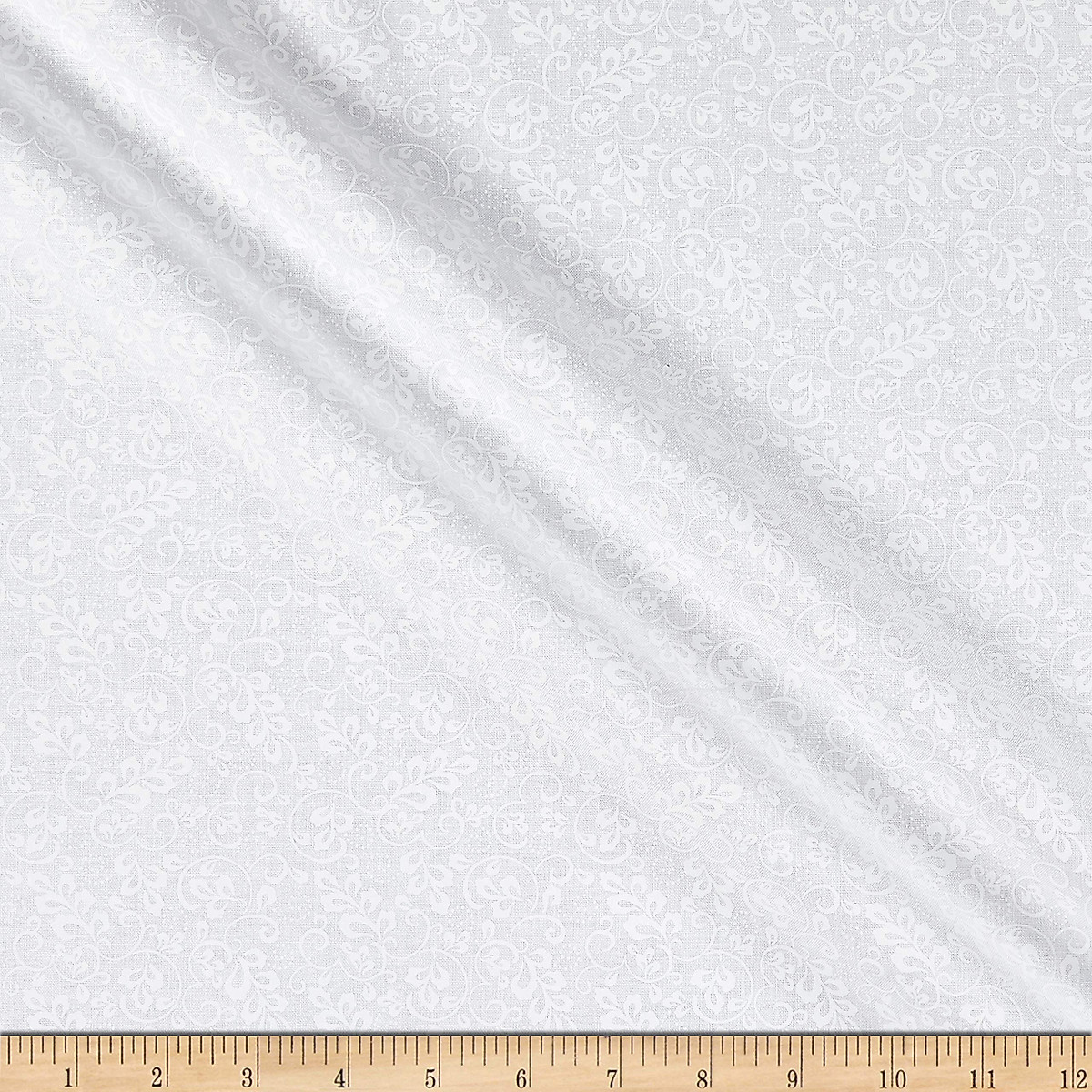 Wilmington Essentials Cotton Clouds Leaf and Scroll White-on-White, Fabric by the Yard