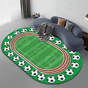 Puyosvr Soccer Field Area Rug,6x8ft, Green Sports Football Printing rugs, Children'S Room Game Small Carpet Indoor Non-Slip Washable Carpet,for BoysBedroom Game Room Kindergarten Living Room Kitchen