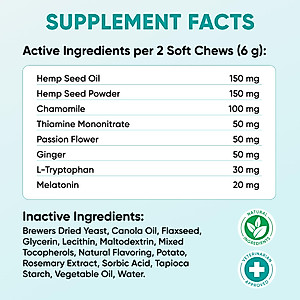 Hemp Calming Chews for Dogs - Anxiety Relief Melatonin for Dogs - USA Product - Dog Calming Chews for Stress, Separation Anxiety, Fireworks, Thunder, Travel, Vet Visits - 120 Soft Dog Calming Treats
