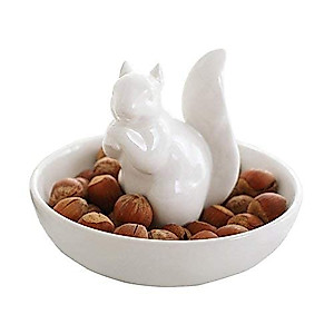 LA JOLIE MUSE Nut Bowl Snack Serving Dish - Ceramic Squirrel Candy Jewelry Dish for Pistachio Peanuts, House Warming Hostess Gifts