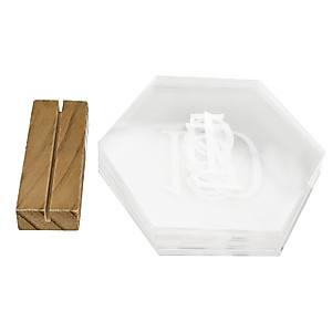 Hanna Roberts Modern Hexagonal Geometric Table Number Acrylic Signs with Wood Stands for Wedding Reception, Restaurant, Event Party, 5" x 1.5" x 5.9" (Number Design, Set of 10 (1-10))