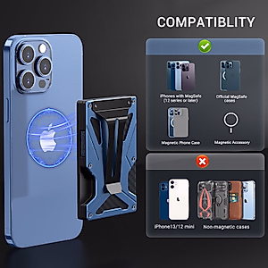 KLVEOL Mag Safe Wallet Money Clip, The First Patent Card Holders 2 in 1 Air Tag Holder and Money Clip, Magnetic Adhesive Wallet for iPhone Series of 15/14/13/12 Pro/ProMax and Magsafe Devise, Blue