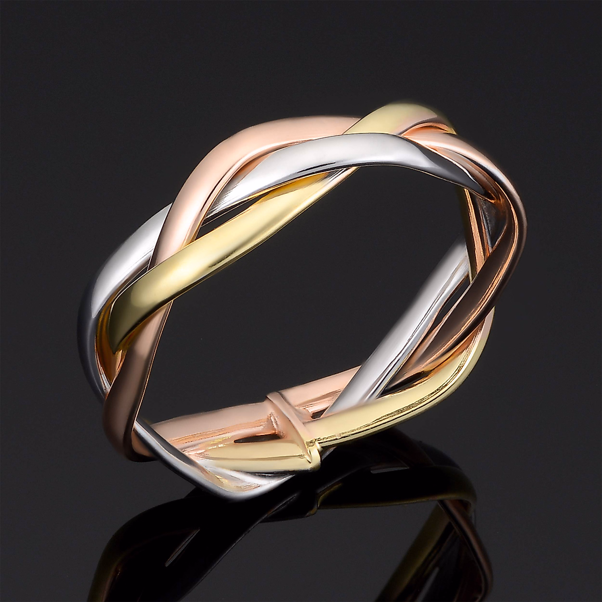 Kooljewelry 14k Tricolor Gold Braided Ring (size 7)