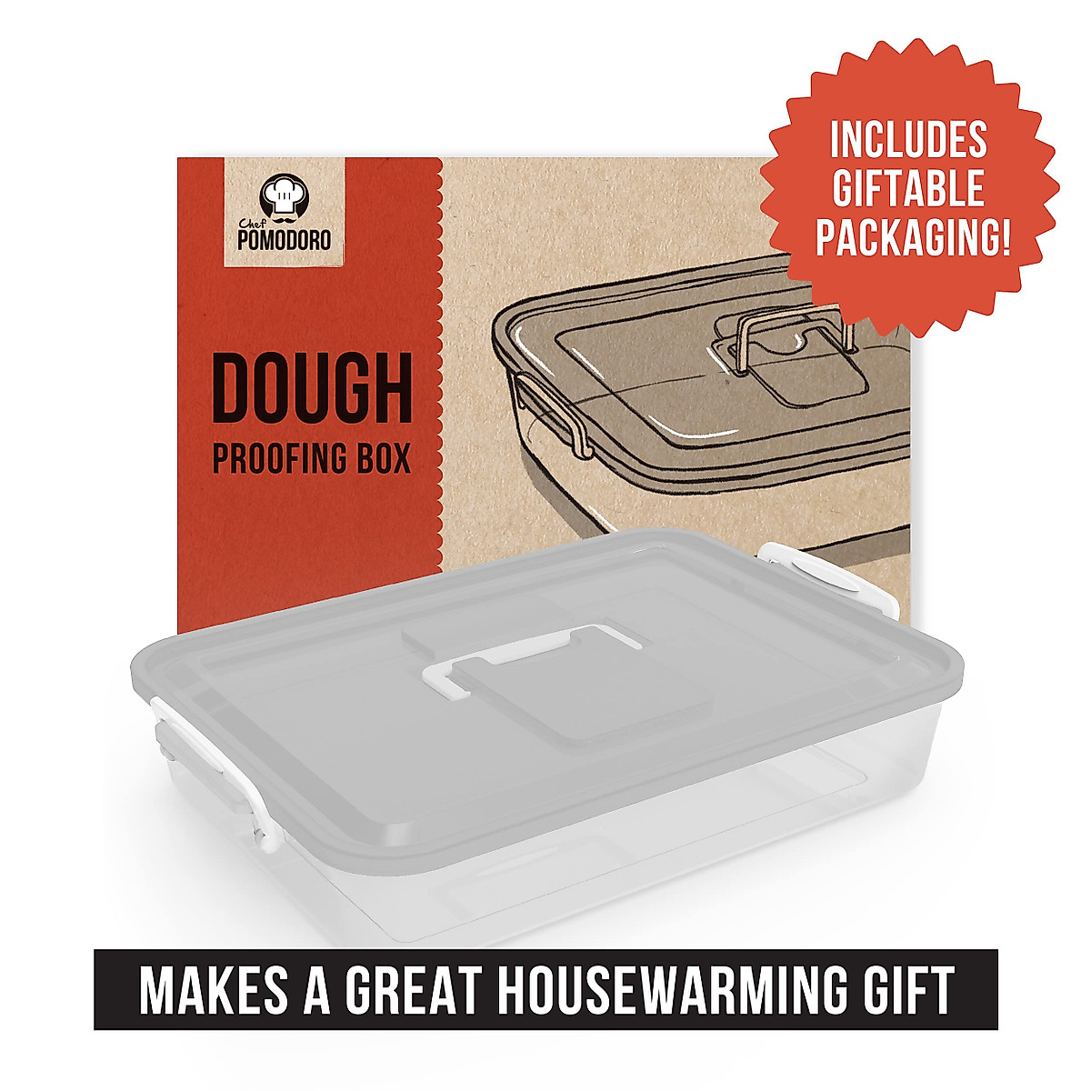 Chef Pomodoro Pizza Dough Proofing Box, 14 x 11-Inch, Pizza Dough Container, Fits 4-6 Dough Balls, Household Pizza Dough Tray With Convenient Carry Handle (Grey)