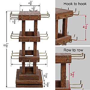 Ikee Design Elegant Wooden Rotating Jewelry Tower, 36 Hooks for Earrings, Bracelets, and Keychains, Versatile Countertop Rack for Store, Tradeshow, and Home, Brown Color