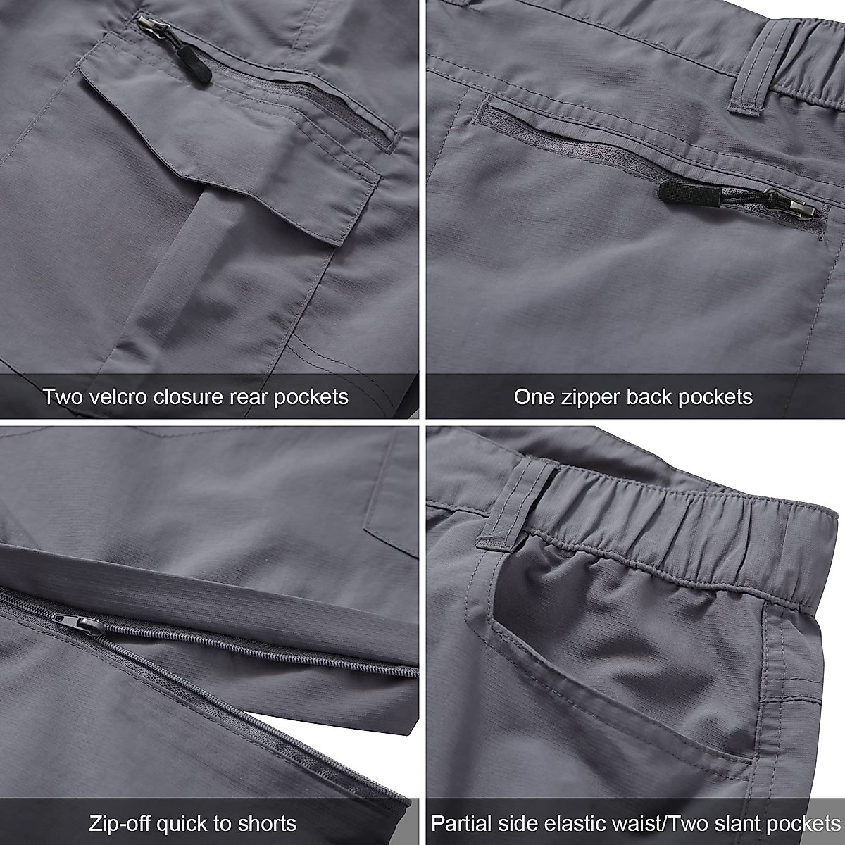 Mens Hiking Pants Quick Dry Lightweight Fishing Pants Convertible Zip Off Cargo Work Pants Trousers #6055,Grey,36